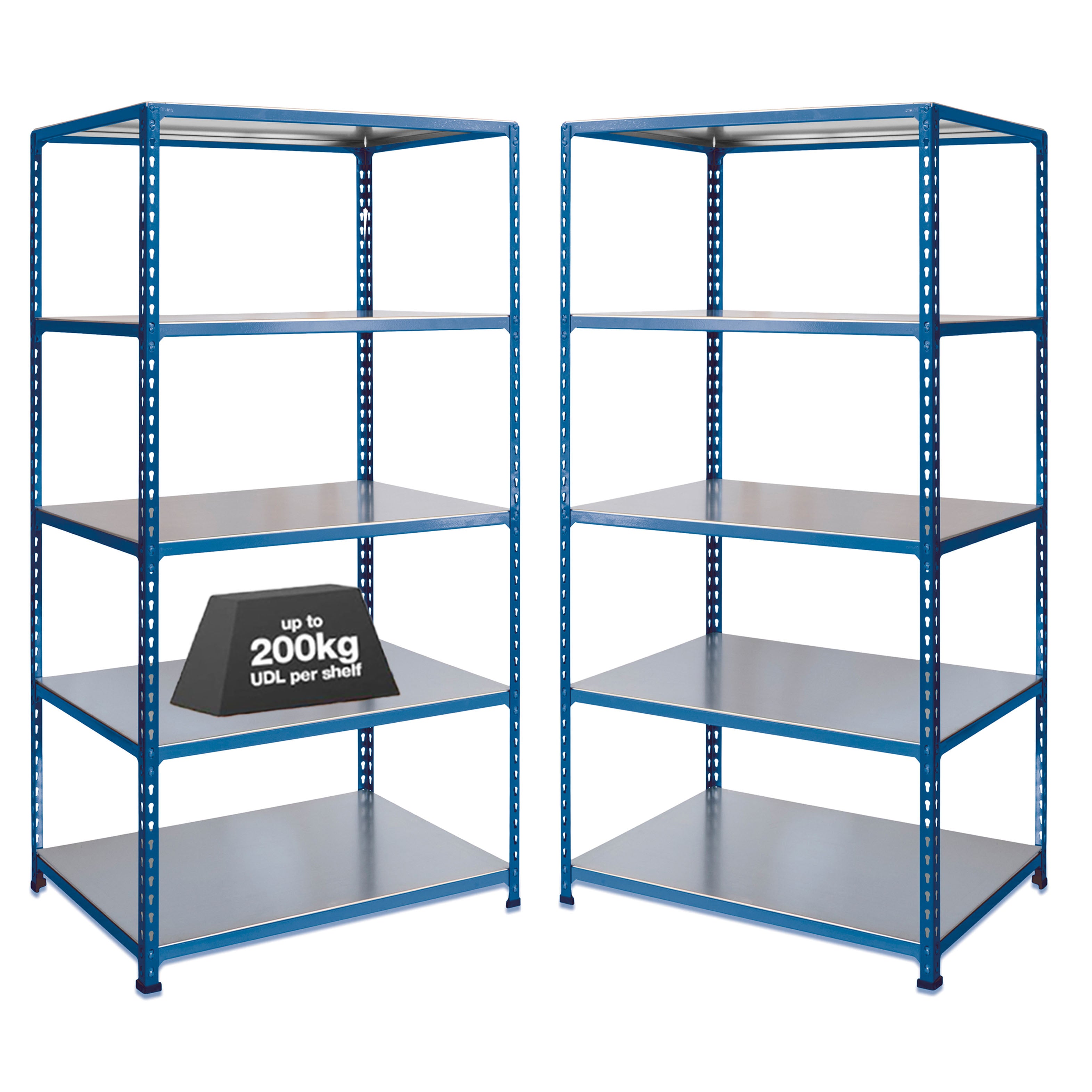 2x Storalex SX200 Steel Shelving 1830mm High 200kg Blue - Tufferman