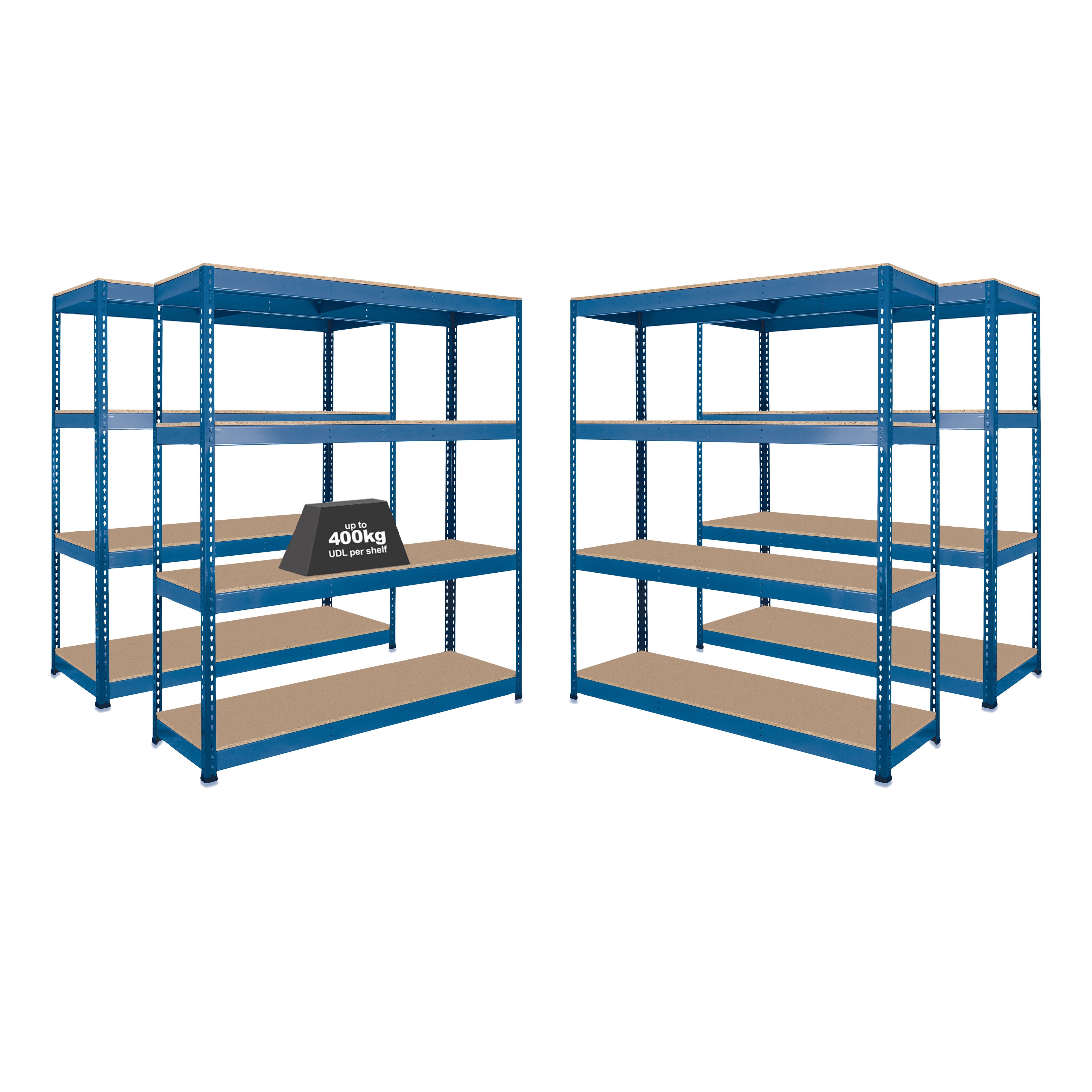 4x Storalex SX400 Industrial Shelving 2440mm High 400kg Blue - Tufferman