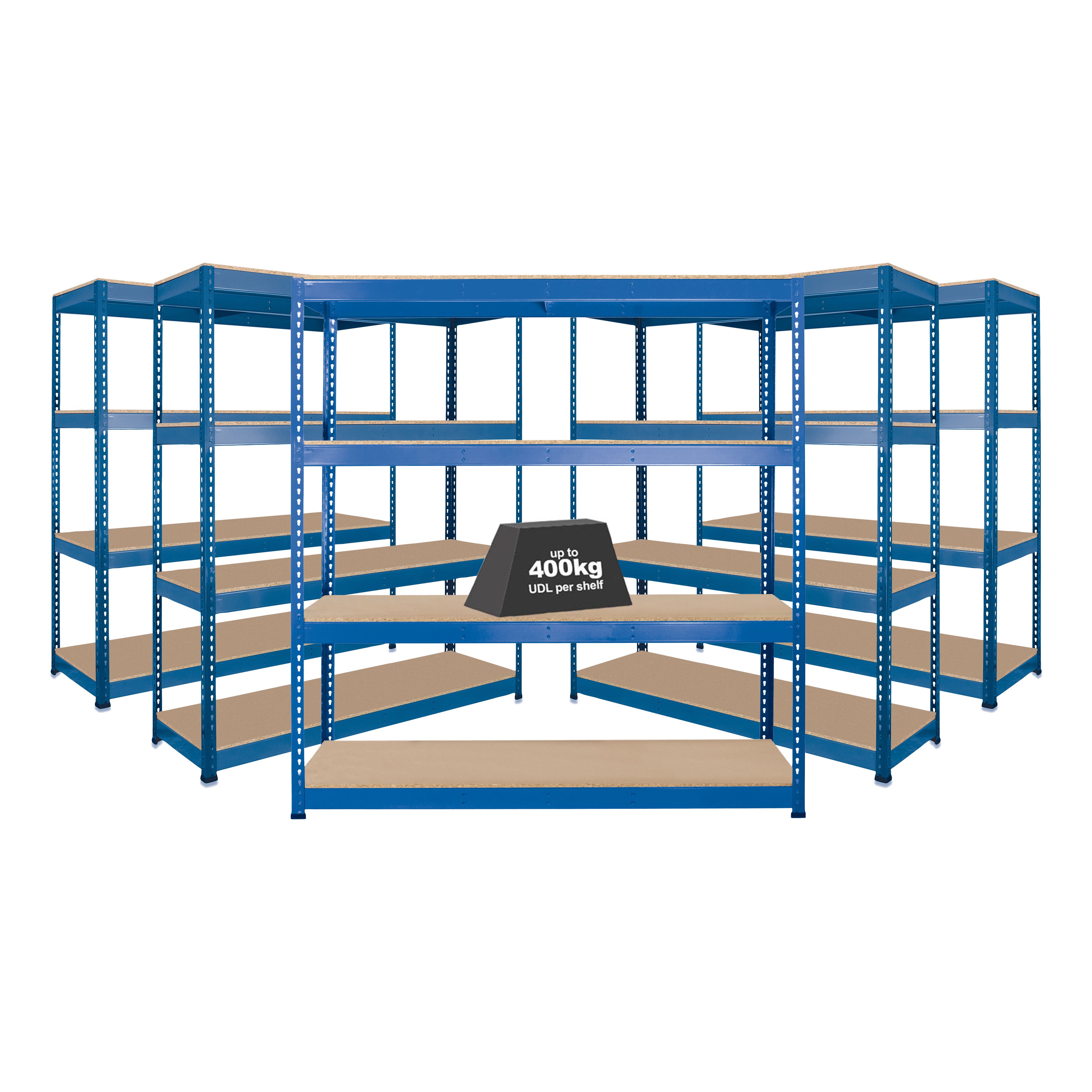 5x Storalex SX400 Industrial Shelving 1677mm High 400kg Blue - Tufferman