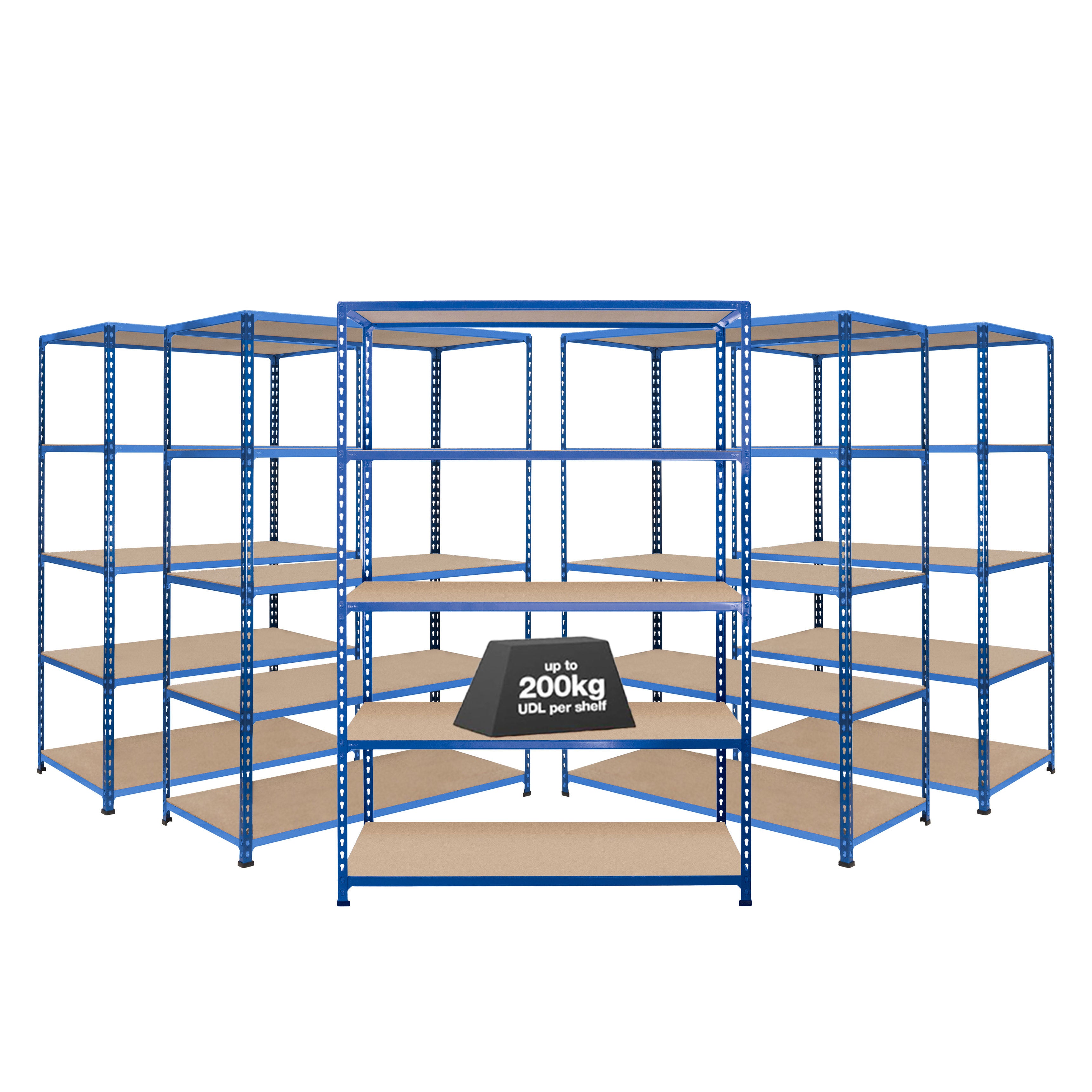 5x Storalex SX200 Industrial Shelving 2440mm High 200kg Blue - Tufferman