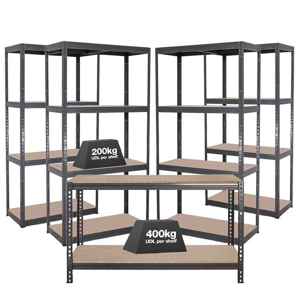 4x Storalex VRS Shelving Units 1600mm High & 1x Garage Workbench 1600mm ...
