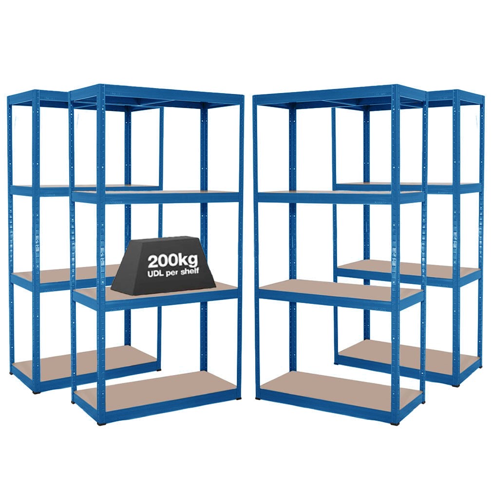 4x Storalex VRS Heavy Duty Shelving Units 1600mm High 200/280kg Blue ...