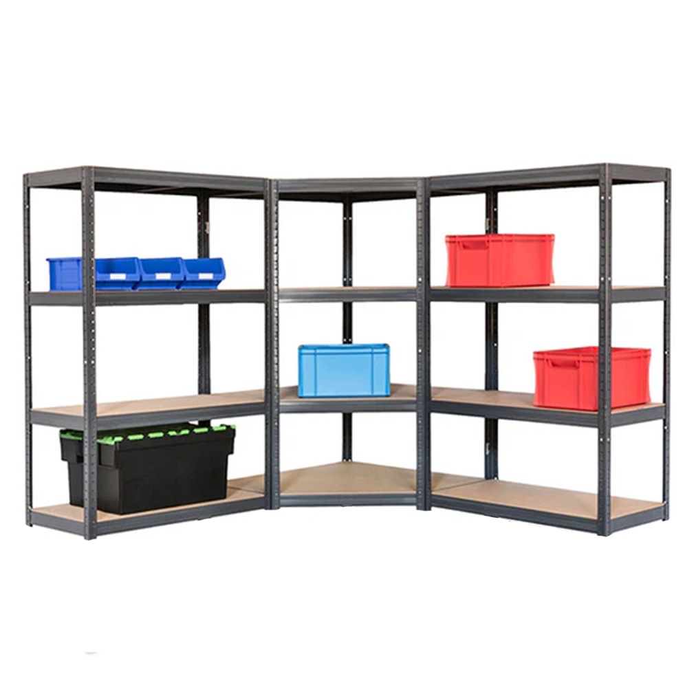 3x Storalex VRS Corner Shelving 1600mm High 200/280kg Grey - Tufferman