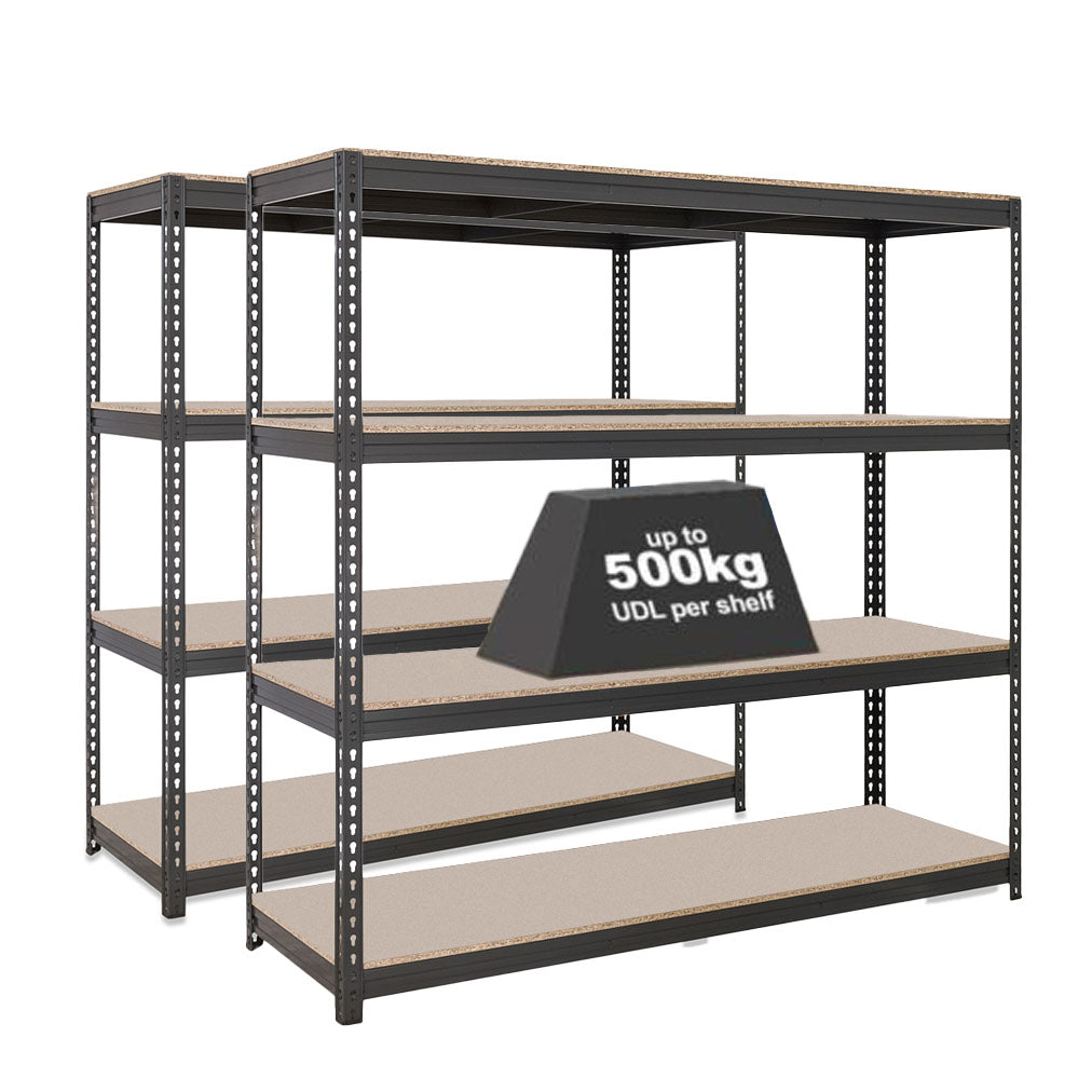 2x Storalex CRW Heavy Duty Garage Shelving 2200mm High 500kg Grey ...