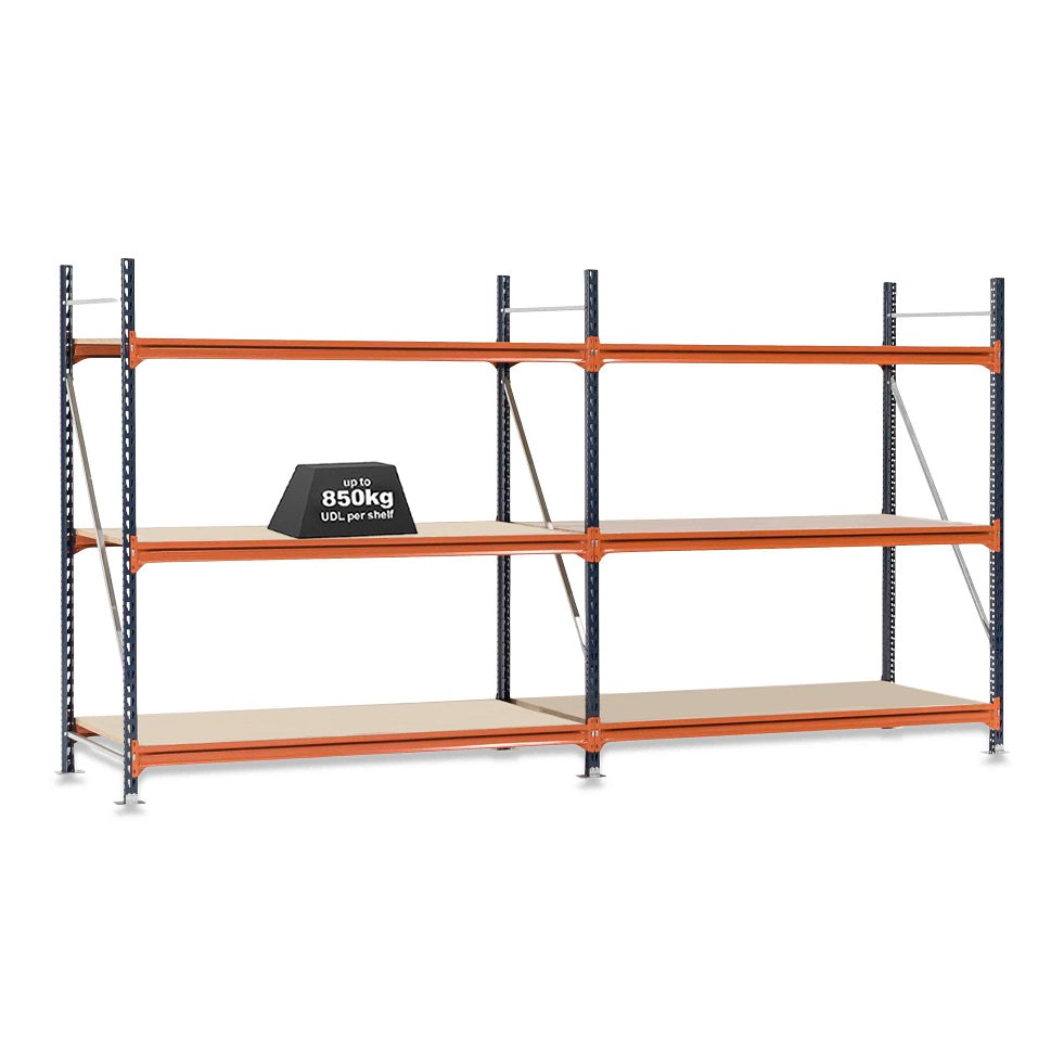 2x Mecalux Heavy Duty Longspan Shelving - 2000mm High - Blue & Orange ...