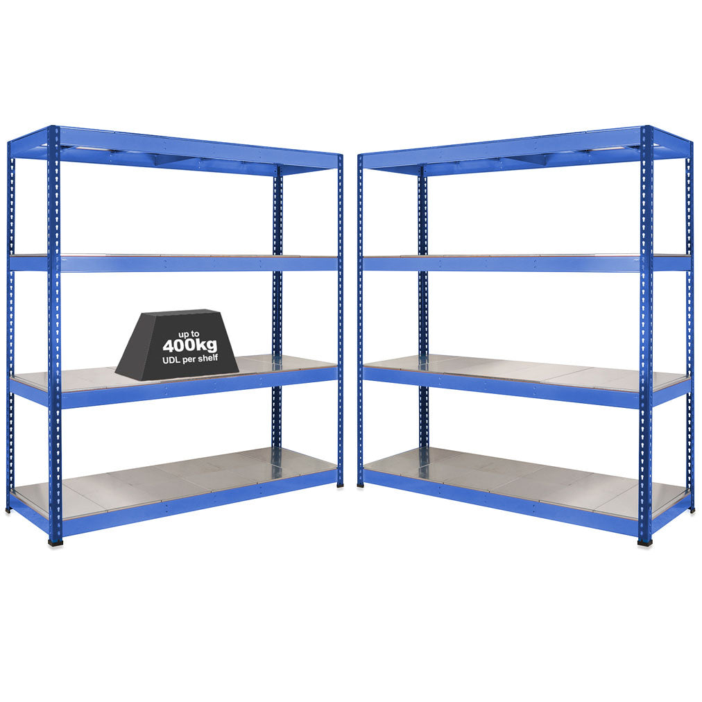 2x Storalex SX400 Steel Shelving 1677mm High 400kg Blue - Tufferman