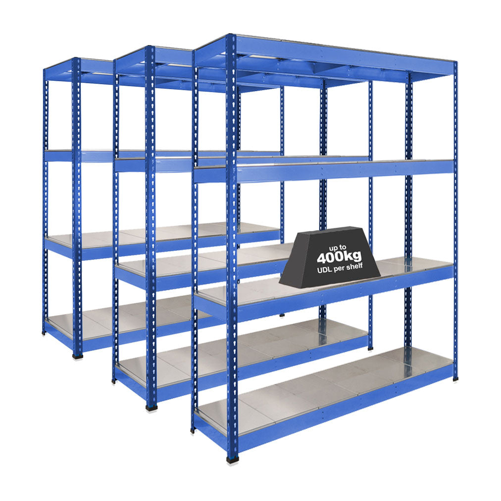 3x Storalex SX400 Steel Shelving 1677mm High 400kg Blue - Tufferman