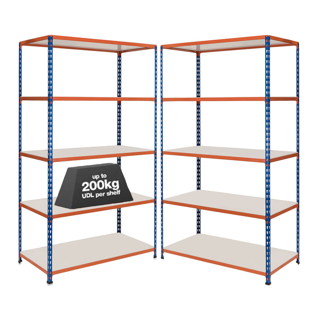 2x Storalex SX200 Melamine Shelving 1830mm High 200kg - Tufferman