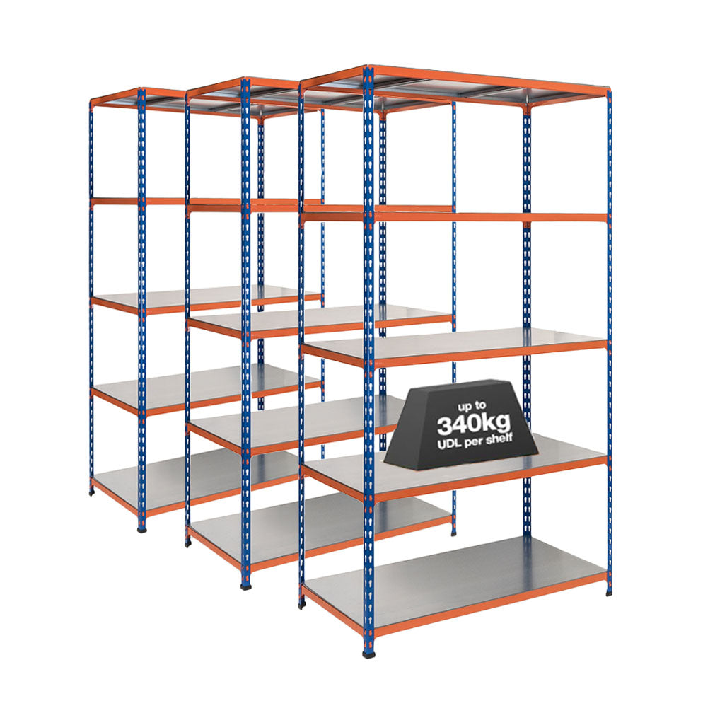 3x Storalex SX340 Steel Shelving 1980mm High 340kg - Tufferman
