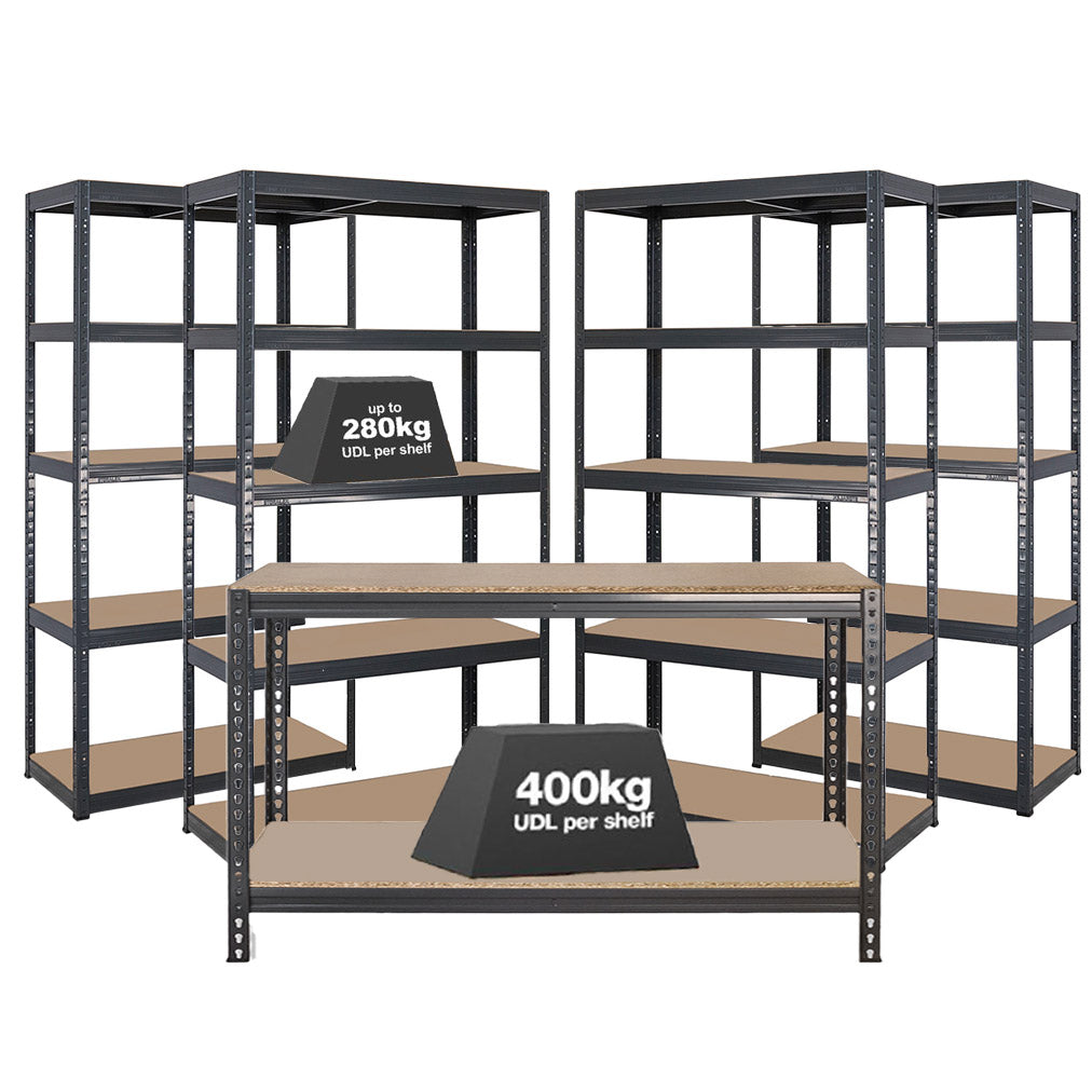 4x Storalex VRS Shelving Units 1800mm High & 1x Garage Workbench 1600mm ...