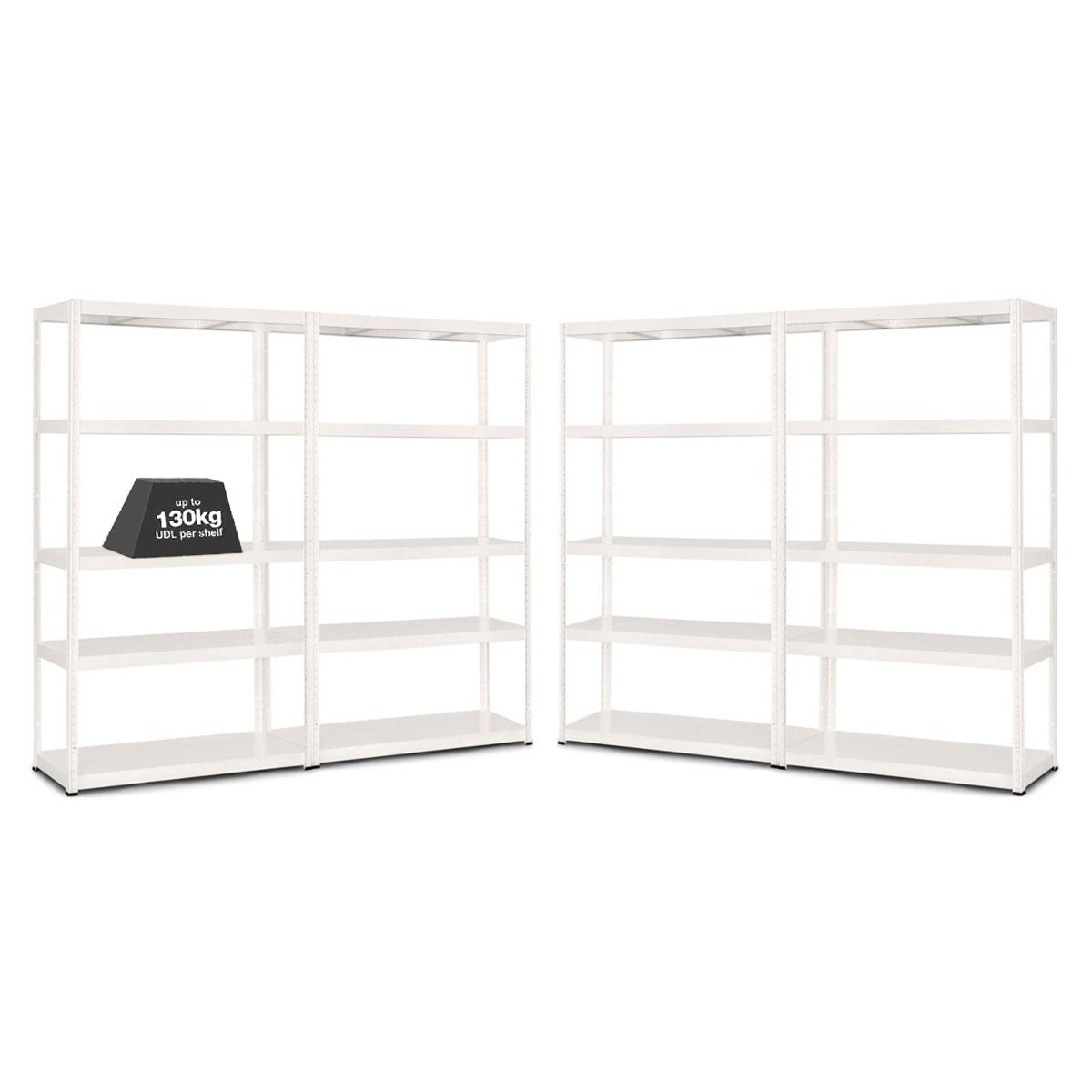 4x Storalex MT Metal Garage Shelving 1800mm High 90/130kg White - Tufferman