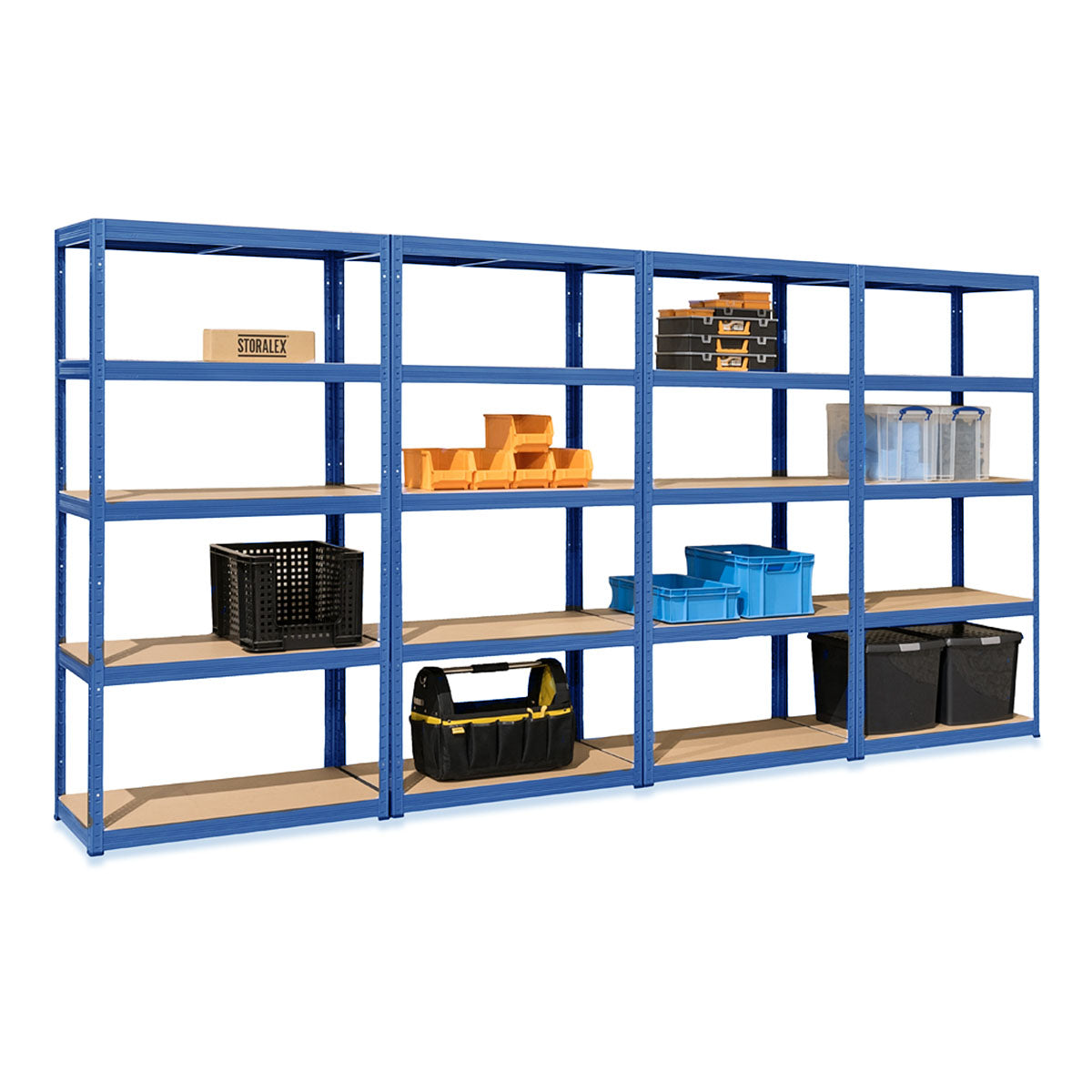 4x Storalex VRS Heavy Duty Shelving Units 1800mm High 200/280kg Blue ...