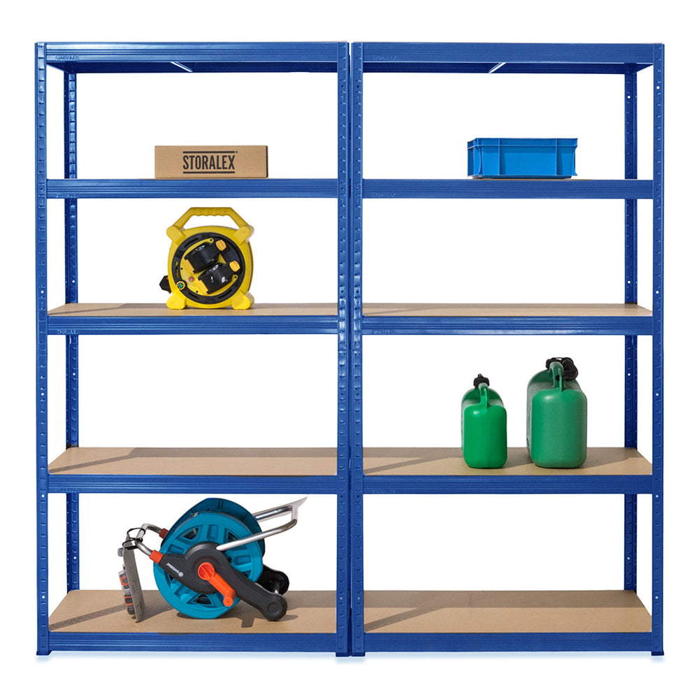 2x Storalex VRS Shelving Units 1800mm High Blue with 8x 24L Strata ...