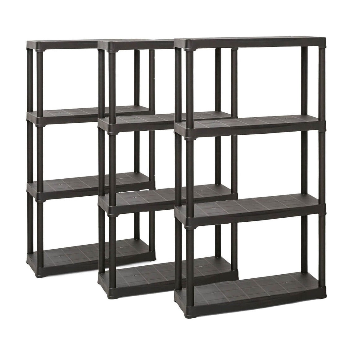 3x Storalex PTR Plastic Shelving Units 1330mm High 20kg Black - Tufferman