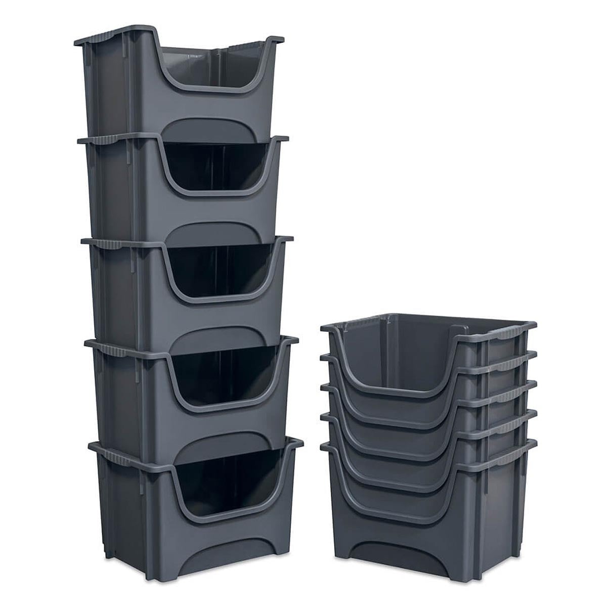 50L Large Stacking Pick Bins - Grey - Tufferman