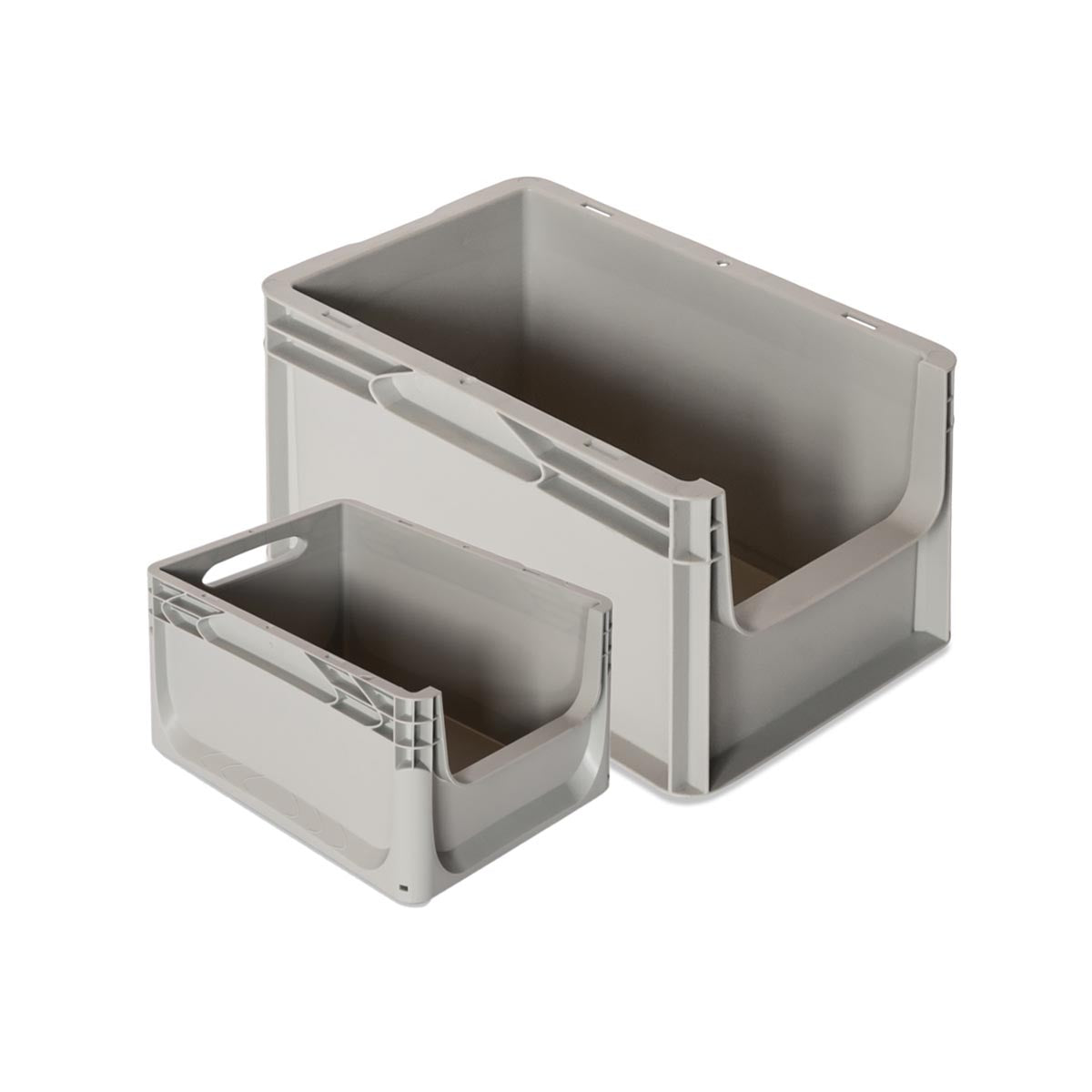 2x Open Front Euro Containers - Light Grey - 2 Sizes - Tufferman