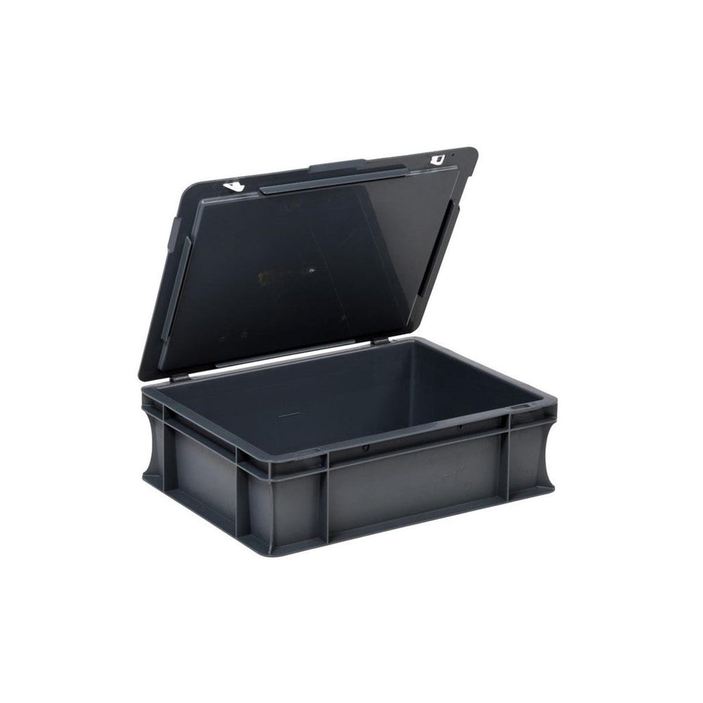 Premium Euro Containers with Hinged Lids - Grey - All Sizes - Tufferman