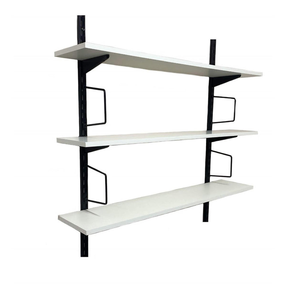 Twin Slot Shelving Wall Mounted - 600mm Wide - Melamine - Black - Tufferman