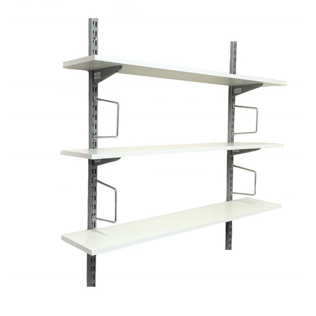 Twin Slot Shelving - Wall Mounted - 900mm Wide - Melamine - Silver ...